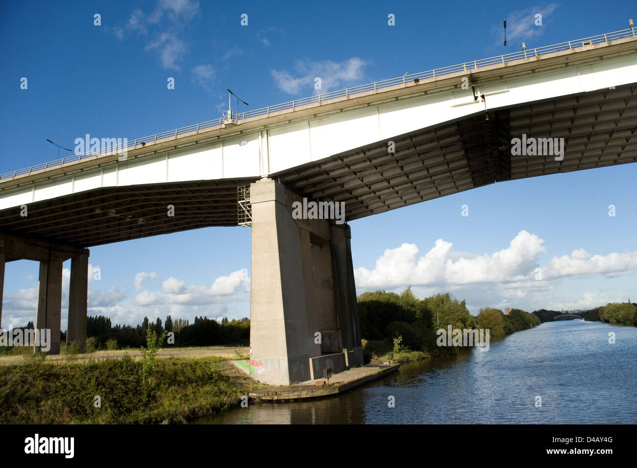 M60 motorway Barton High Level Bridge from the Manchester Ship Canal on ...