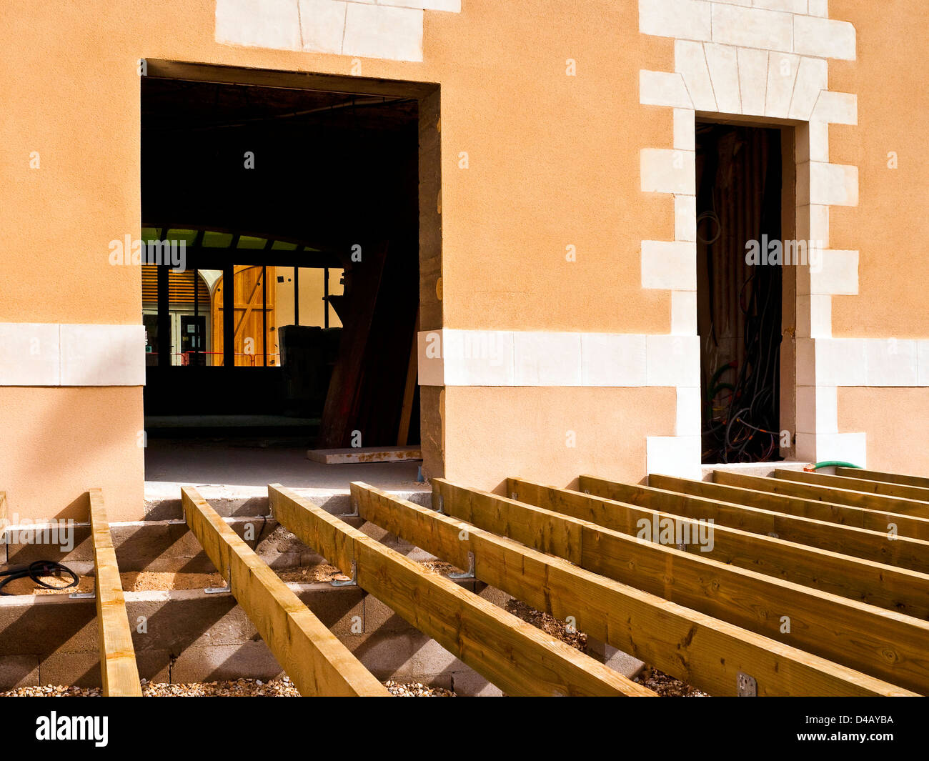 Timber terrace / platform construction - France Stock Photo - Alamy