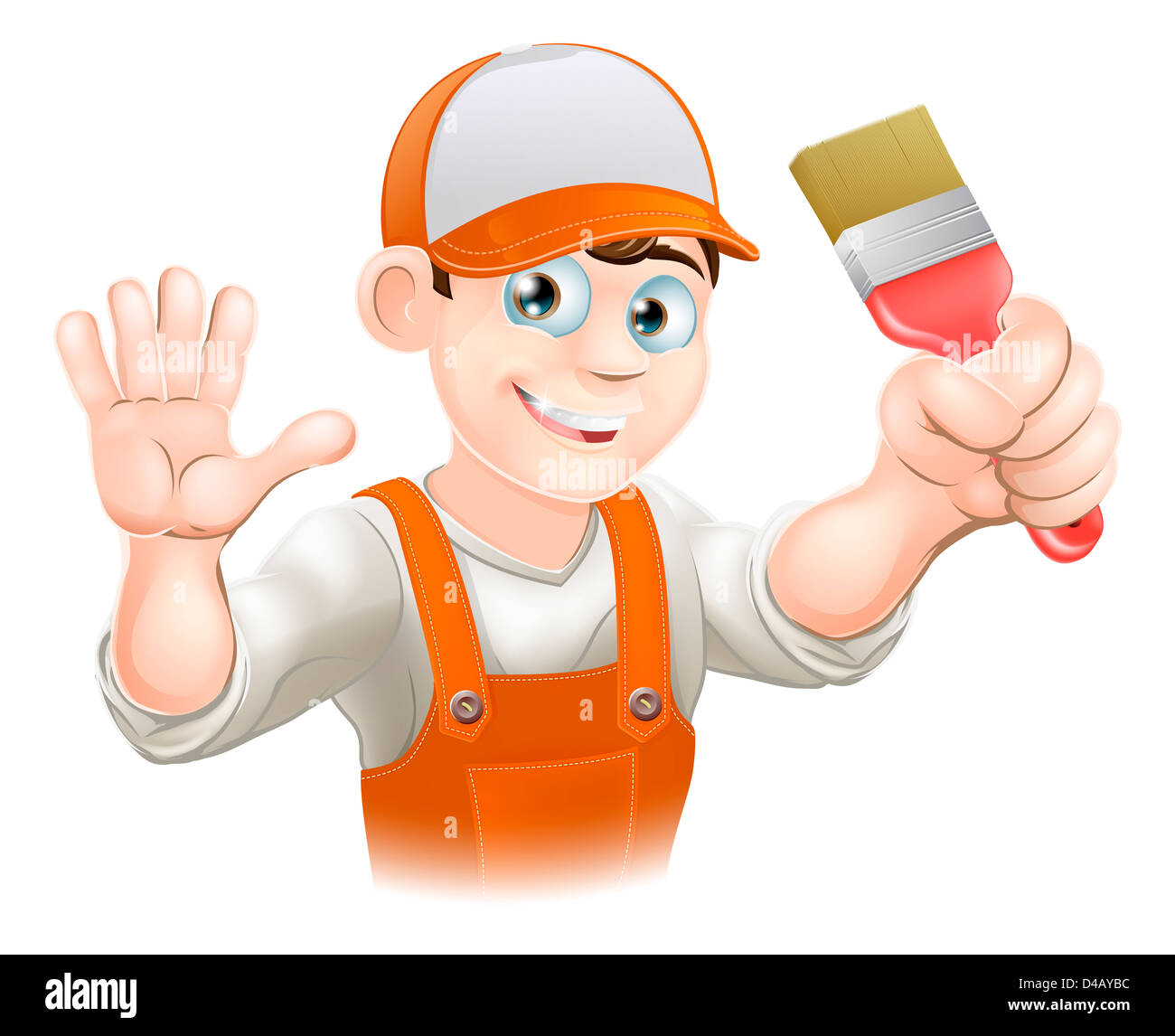 Illustration of a happy smiling cartoon painter or decorator holding a ...