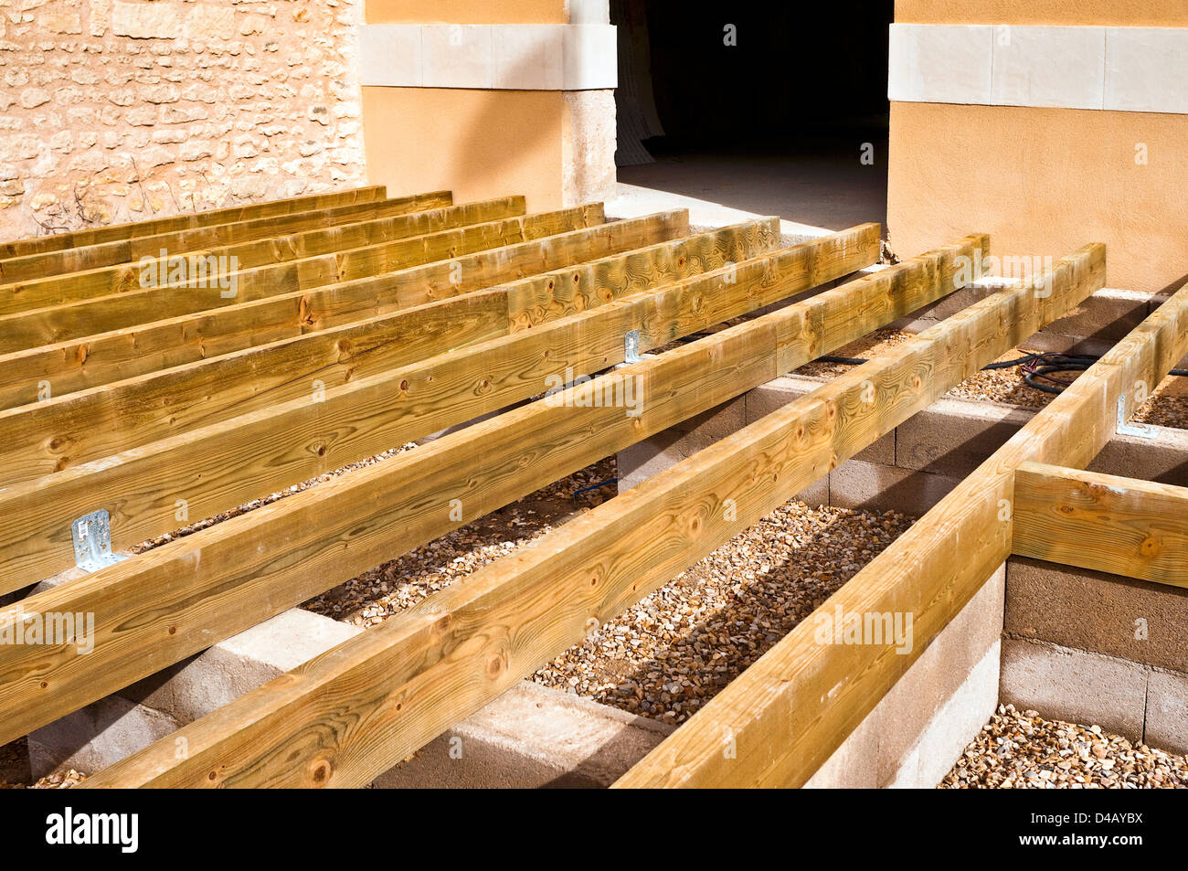 Timber terrace / platform construction - France Stock Photo - Alamy