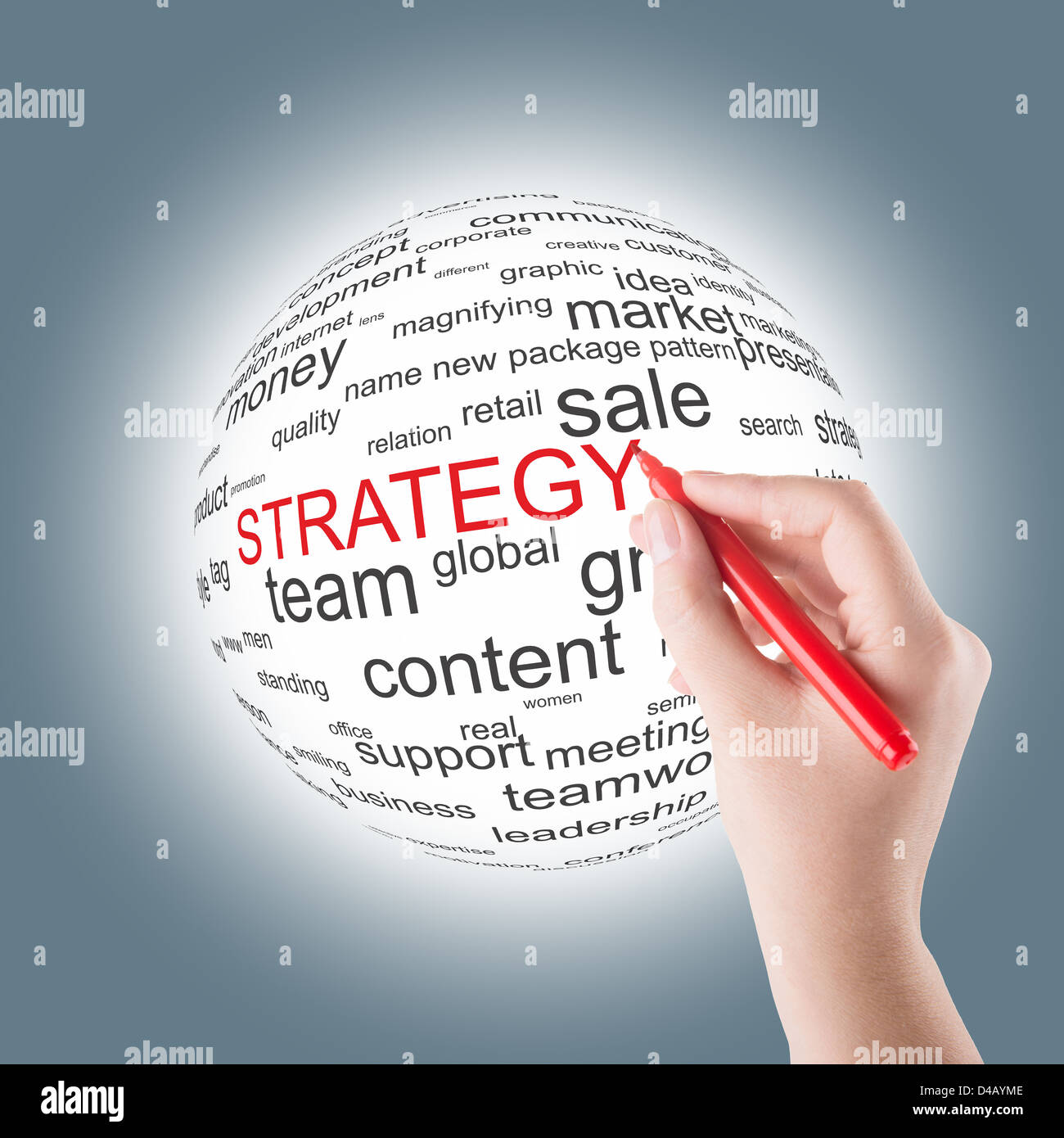 Hand write strategy word on a sphere Stock Photo - Alamy