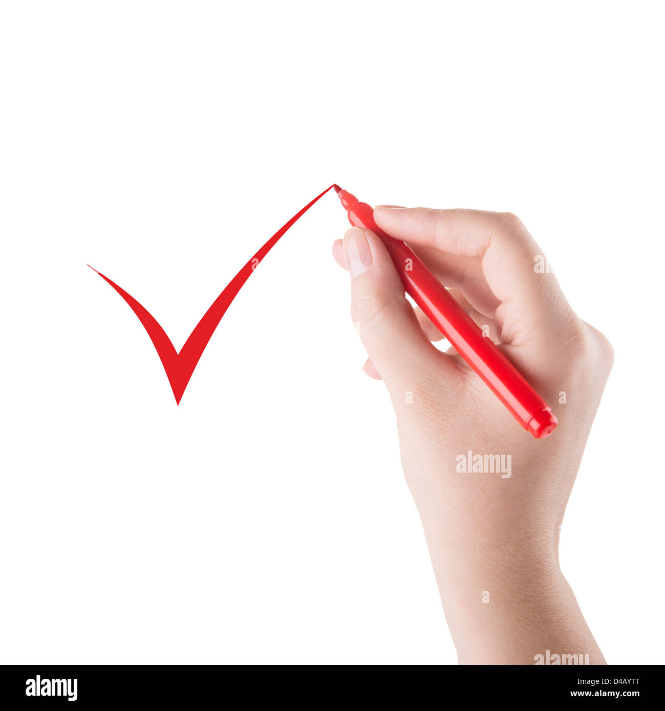 Red check mark drawing marker Cut Out Stock Images & Pictures - Alamy