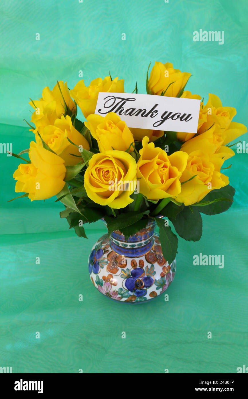 Thank you note and yellow roses Stock Photo - Alamy