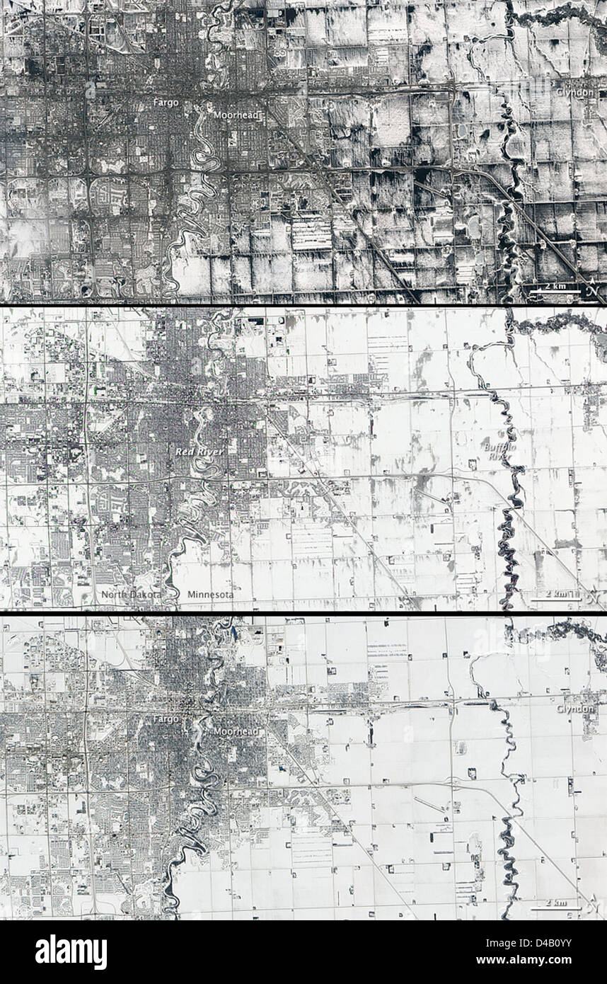 NASA monitors receding snow along the Red River in Fargo, North Dakota ...