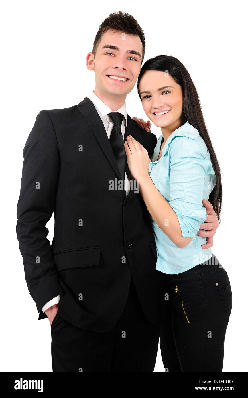 Isolated young business couple standing Stock Photo - Alamy