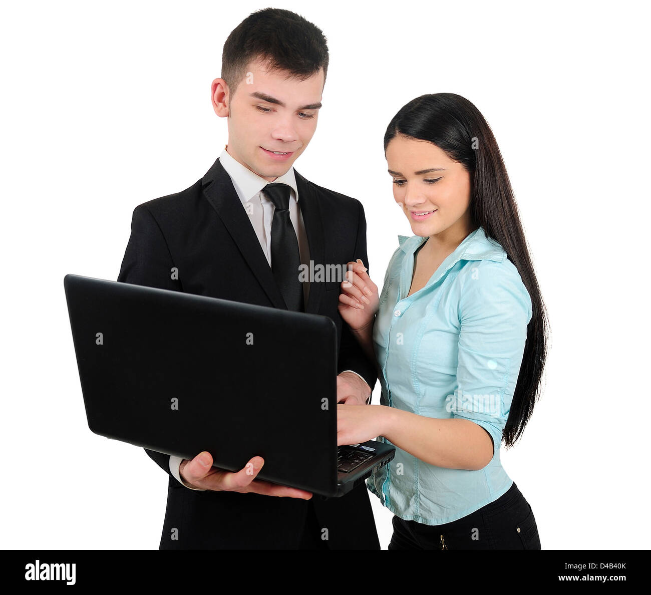 Isolated young business couple explain Stock Photo - Alamy