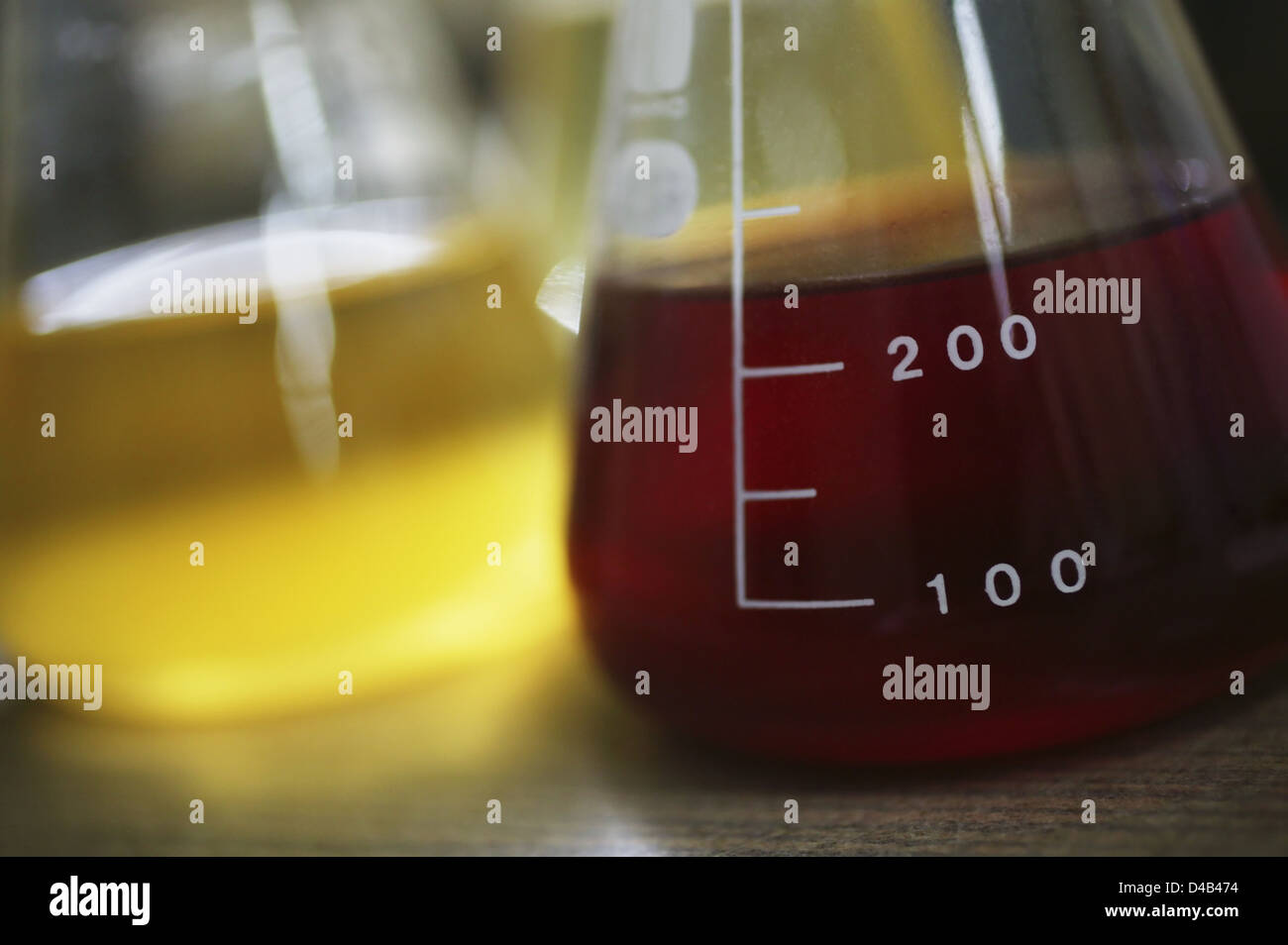 Erlenmeyer flasks containing colored liquid Stock Photo - Alamy