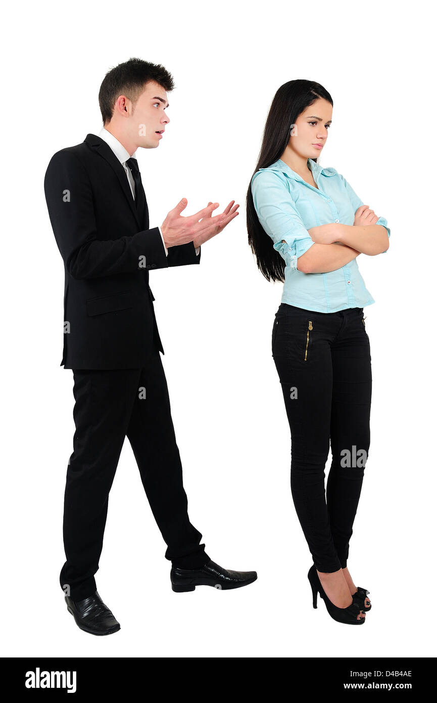 Isolated young business couple argue Stock Photo - Alamy