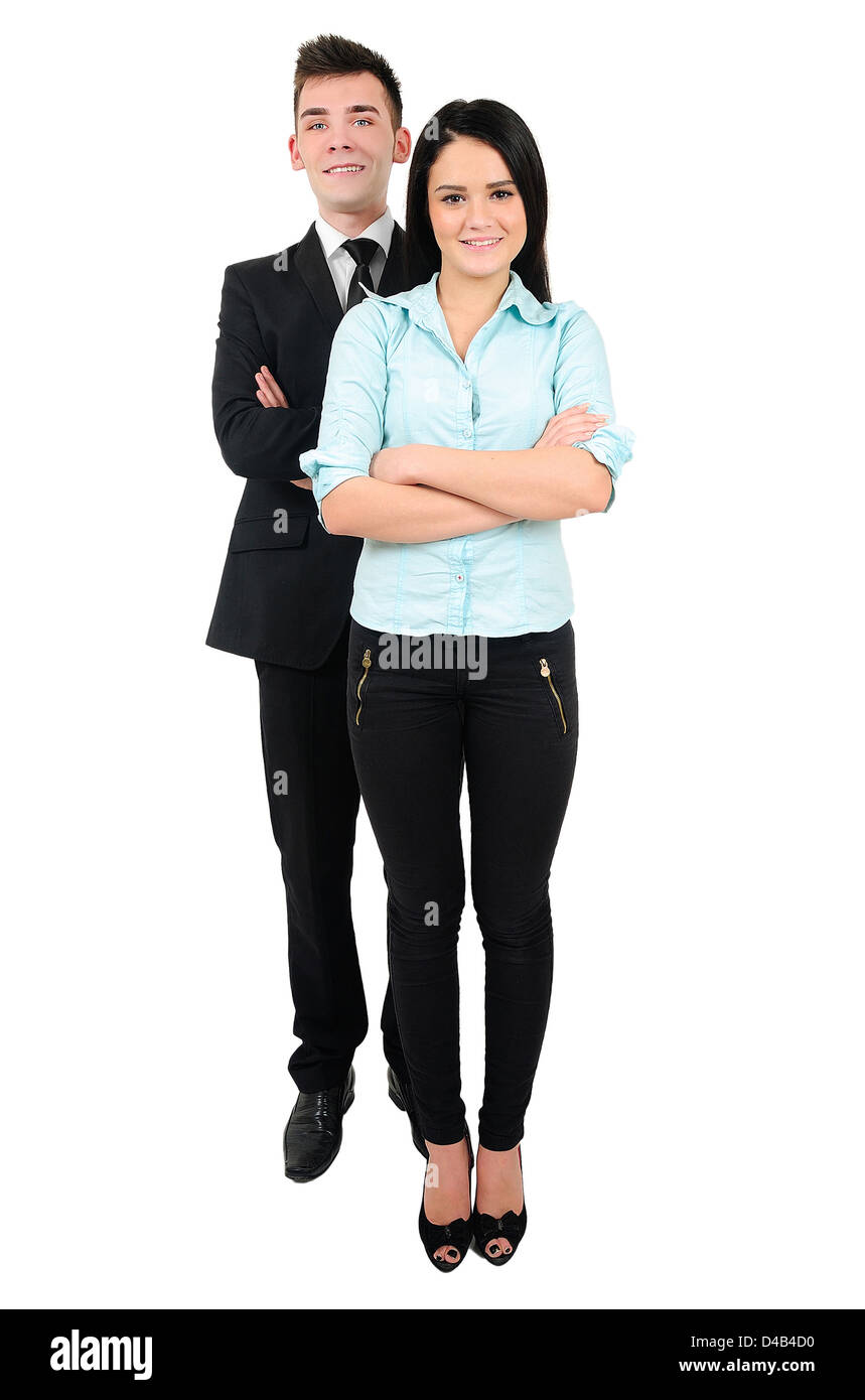 Isolated young business couple standing Stock Photo - Alamy