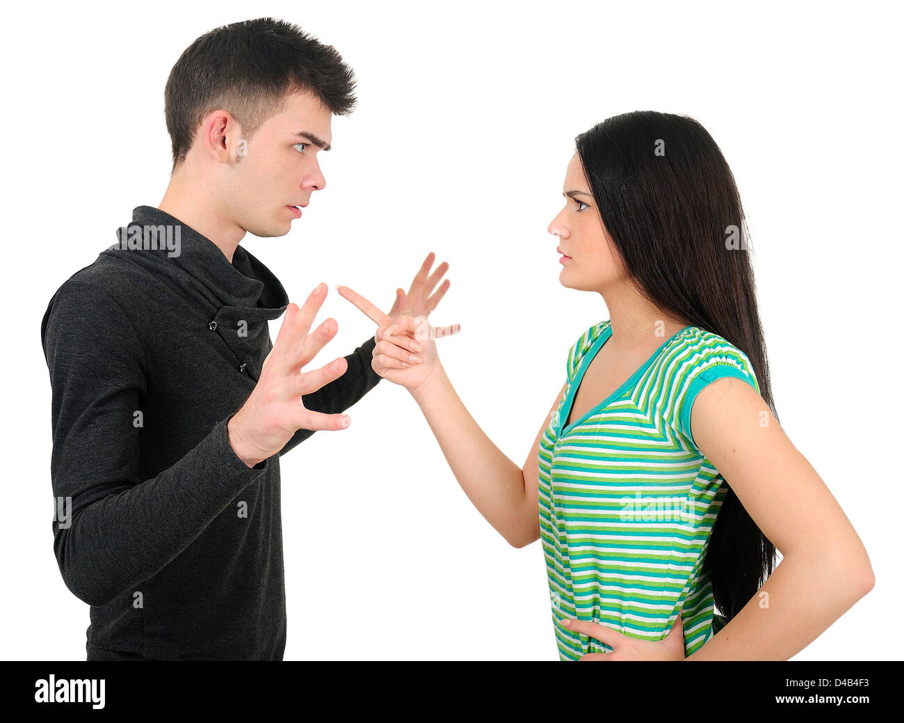 Isolated young casual couple argue Stock Photo - Alamy