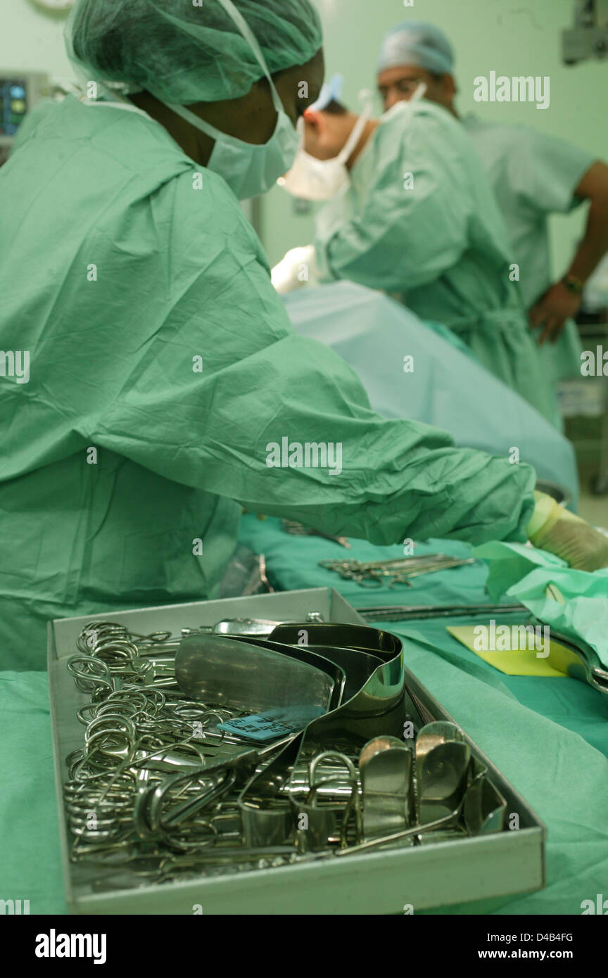 Surgical tools used during surgical operations, with surgeons operating ...