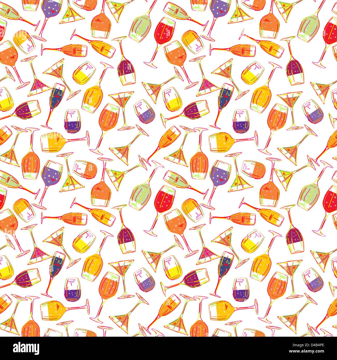 Seamless background with cocktail's in colors. Isolated objects on ...