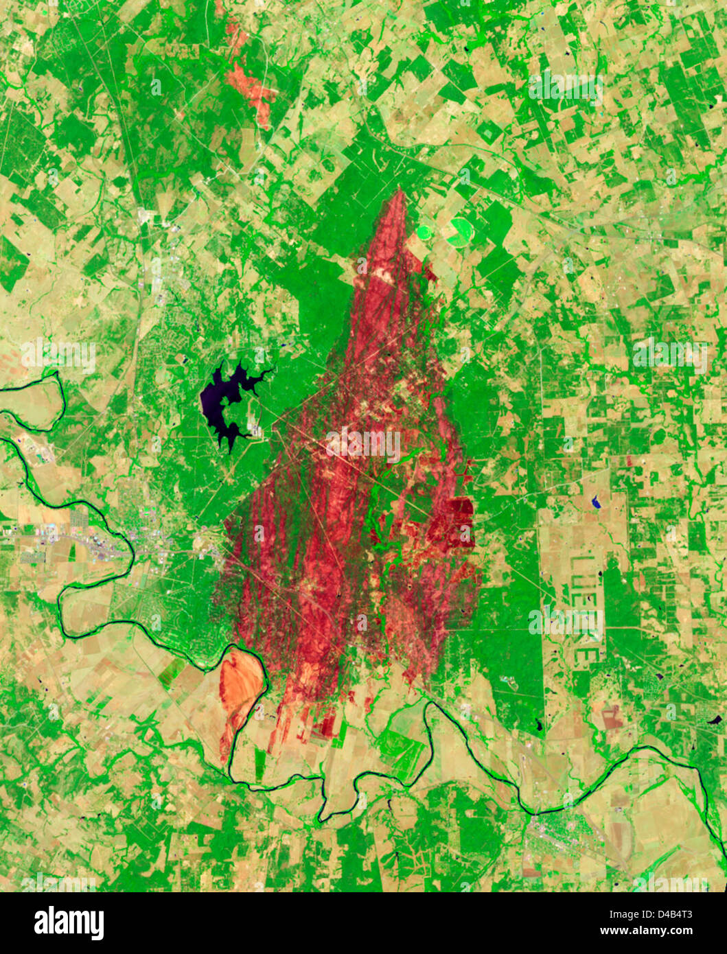 A burn scar from the Bastrop County Complex Fire in Texas was captured ...