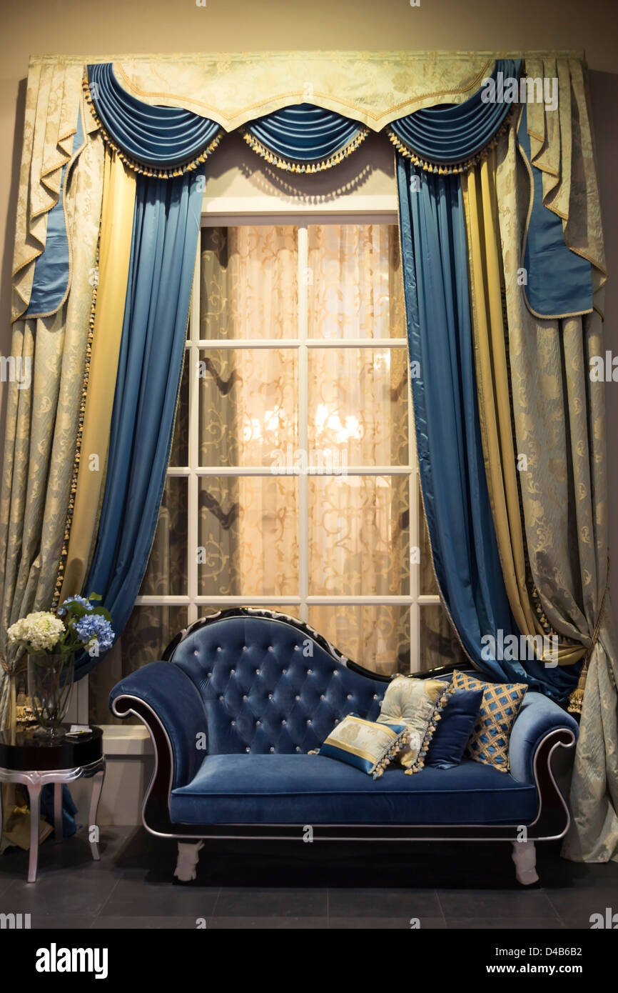 Old style interior with sofa and curtains Stock Photo - Alamy