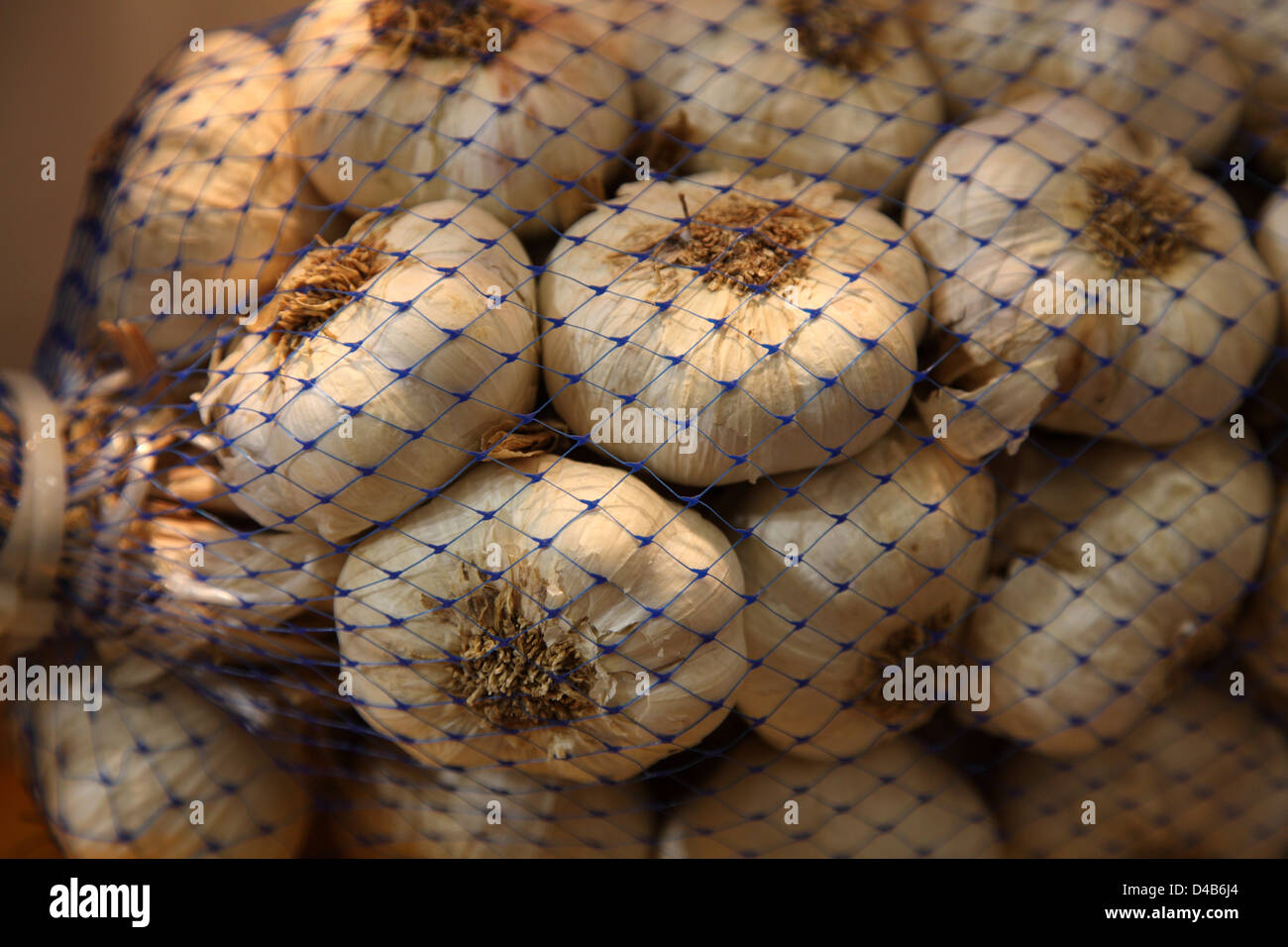garlics in a mesh Stock Photo - Alamy