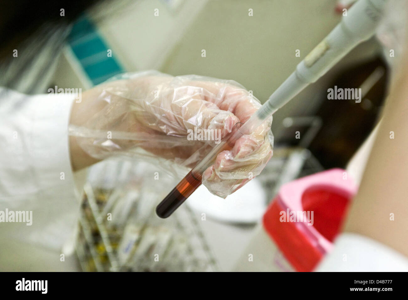 A technician pipetting blood sample from test tube Stock Photo - Alamy