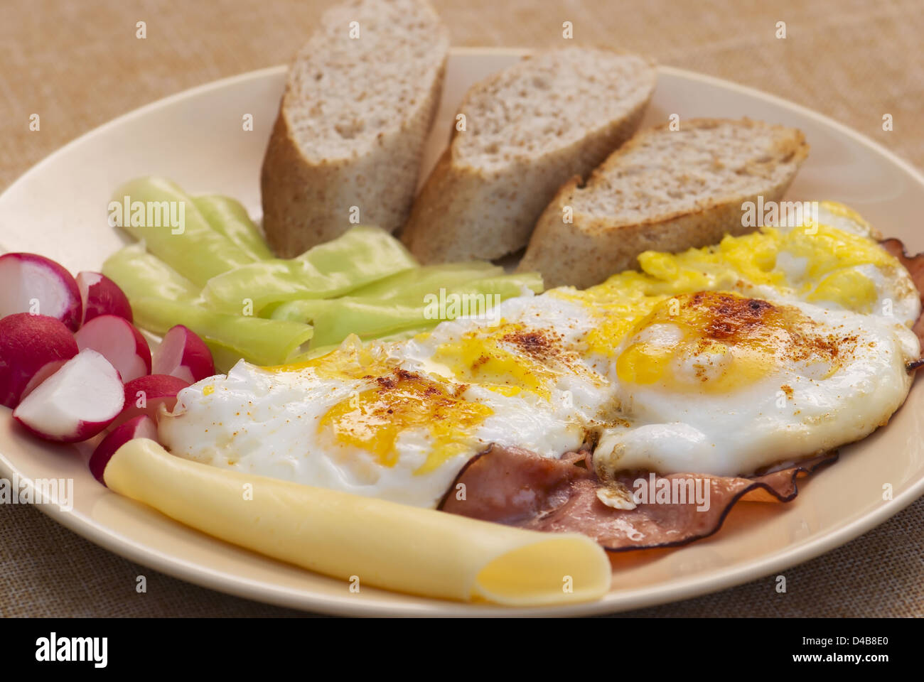 Ham and eggs. Breakfast. Food concept Stock Photo - Alamy