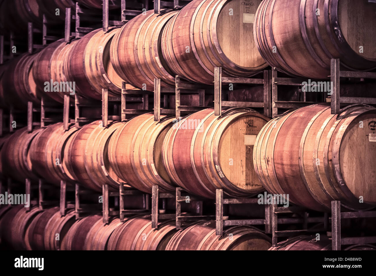 Stacked Oak Barrels In Winery High Resolution Stock Photography and ...