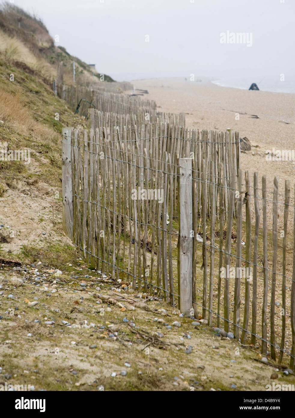 Soft engineering coastal defences at Dunwich, Suffolk, England Stock ...