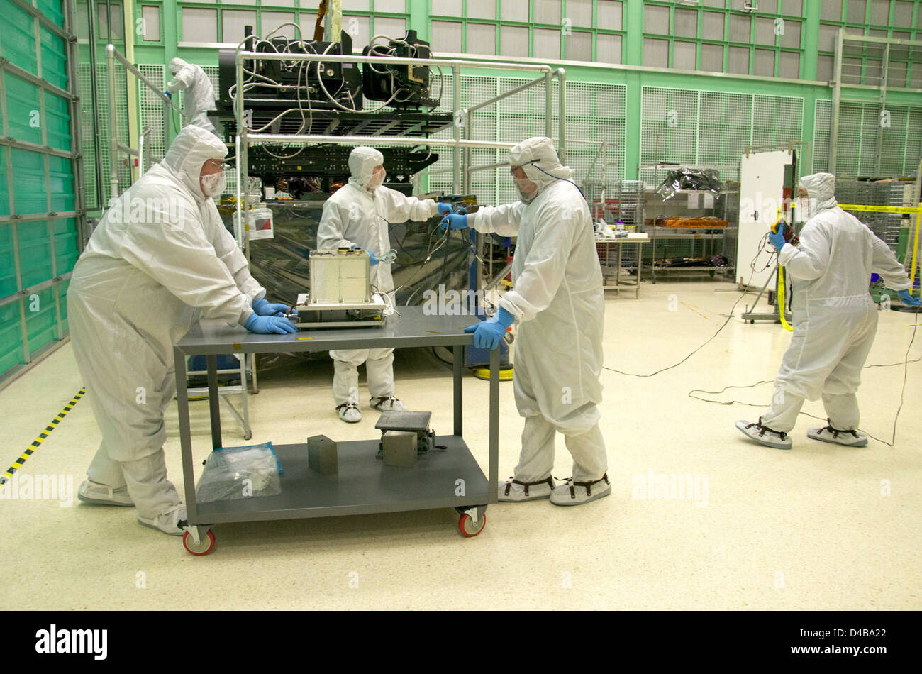 The Landsat TIRS instrument is assembled in a cleanroom at NASA's ...