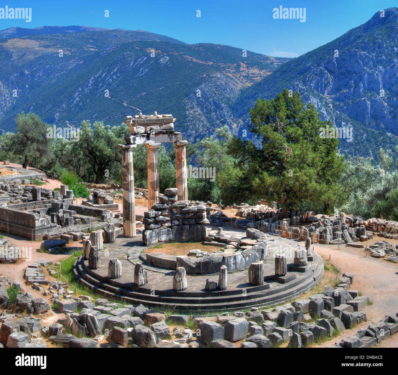 The ancient Greek ruins of the Tholos of Athena Pronoia in Delphi ...
