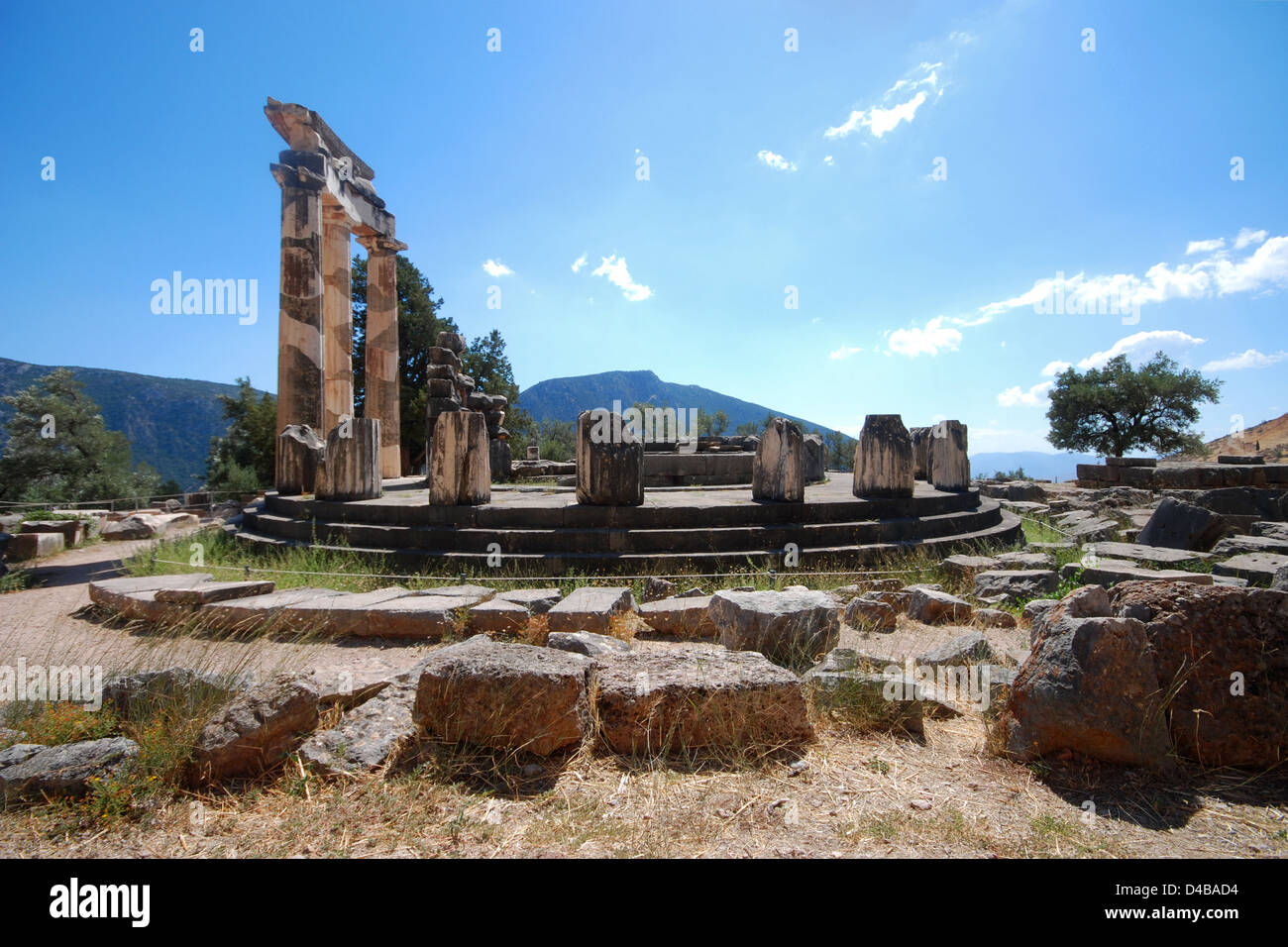 The ancient Greek ruins of the Tholos of Athena Pronoia in Delphi ...
