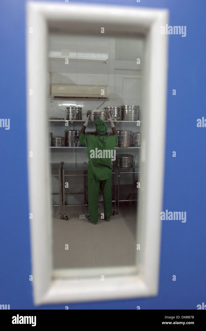 View through the window of sterile room of operating theatre support ...
