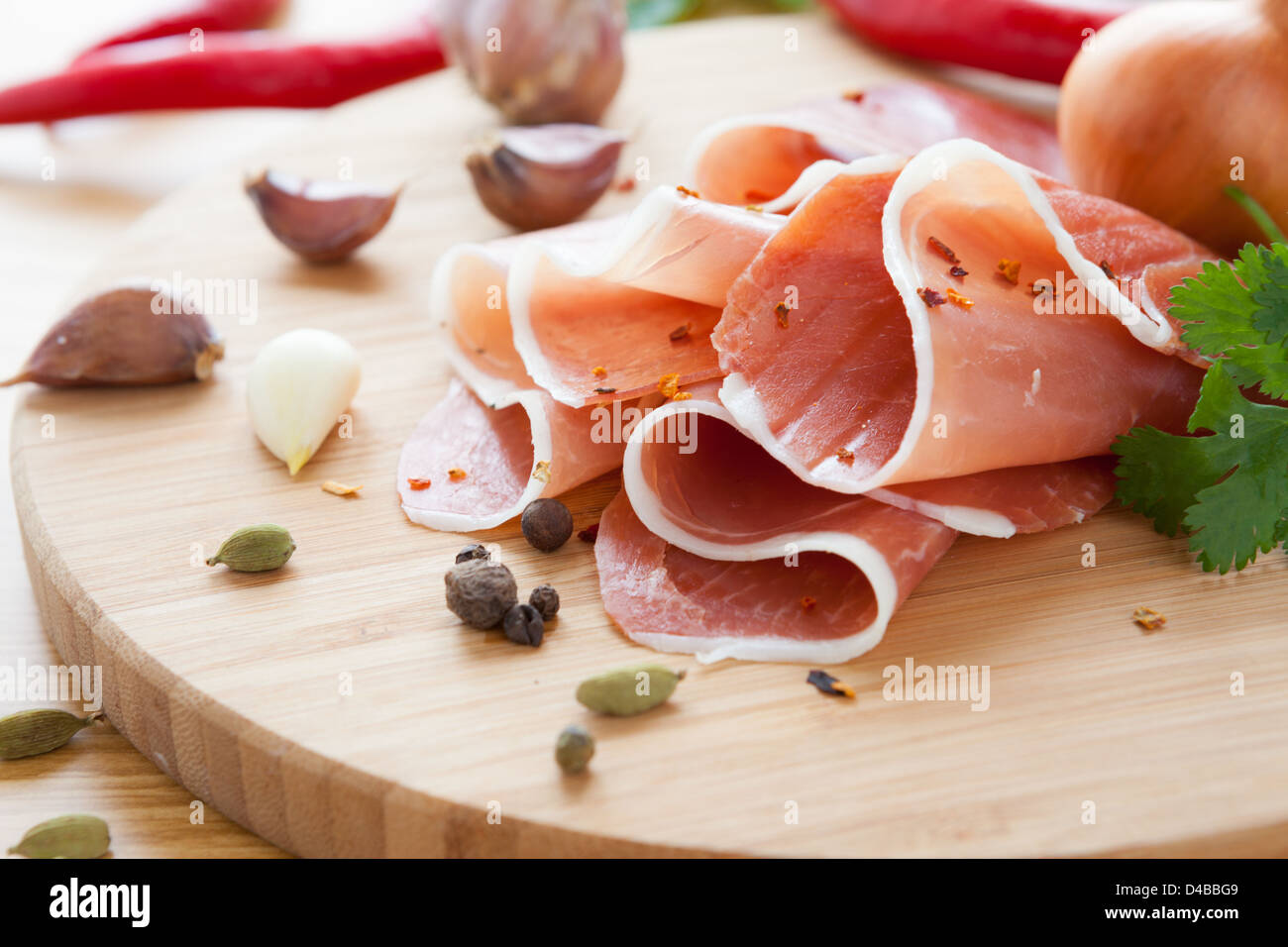 thinly sliced Spanish jamon, closeup Stock Photo - Alamy