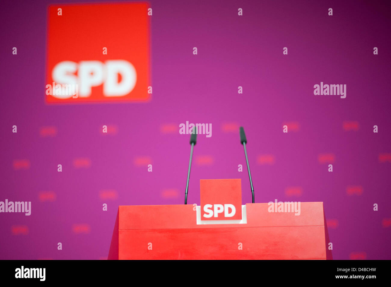 The logos of the Social Democratic Party (SPD) are pictured during a ...