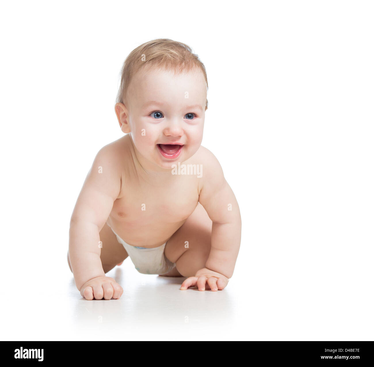 cute cheerful crawling baby boy isolated on white background Stock ...