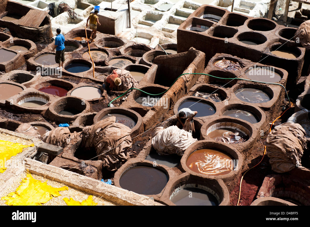 Leather tanning, Fes, Morocco Stock Photo - Alamy