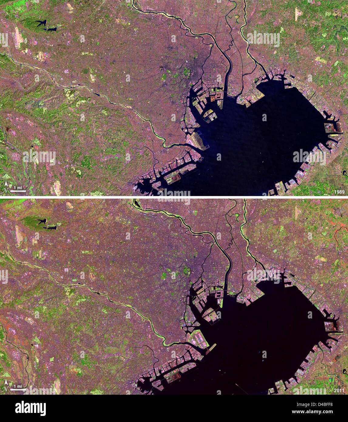 A satellite view of Tokyo, Japan, captured by NASA's Landsat program ...