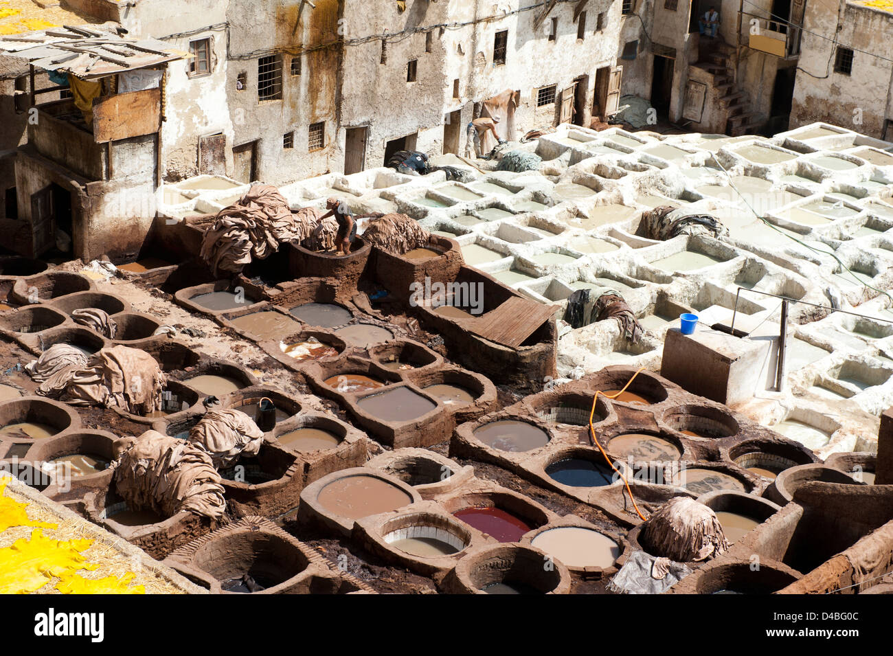 Leather tanning, Fes, Morocco Stock Photo - Alamy
