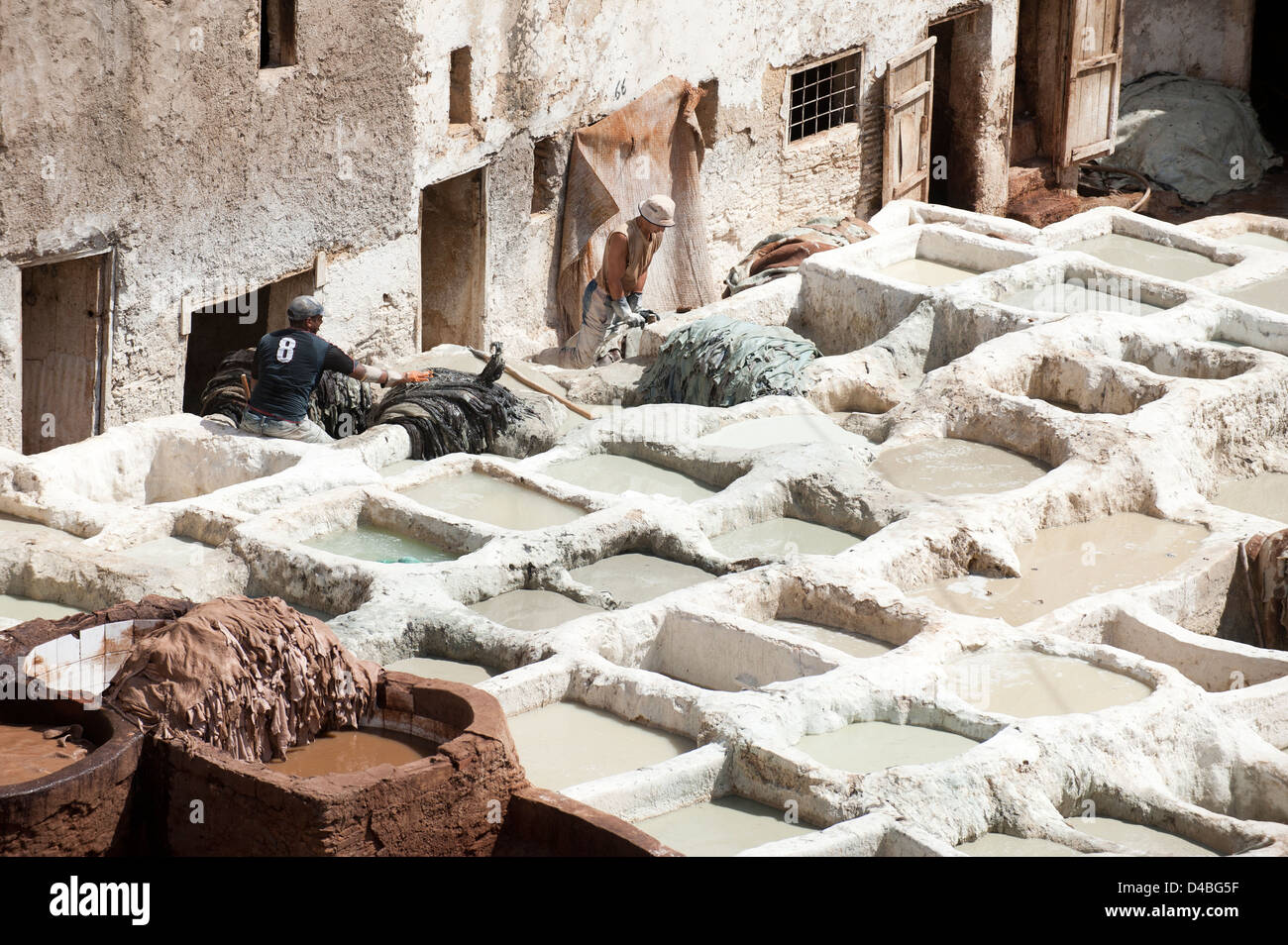 Leather tanning, Fes, Morocco Stock Photo - Alamy