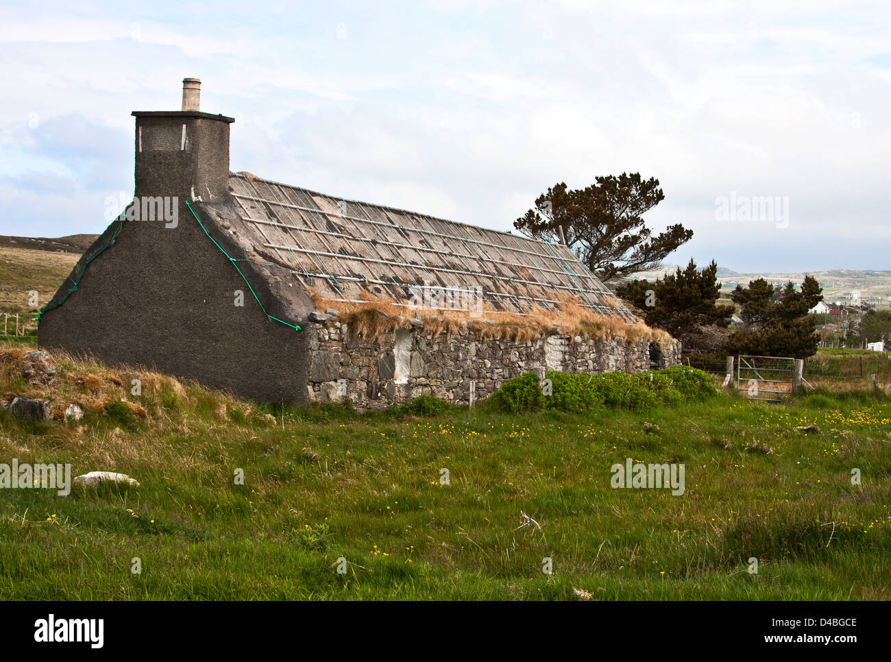 Stone black house in the village of Callanish on the Isle of Lewis ...