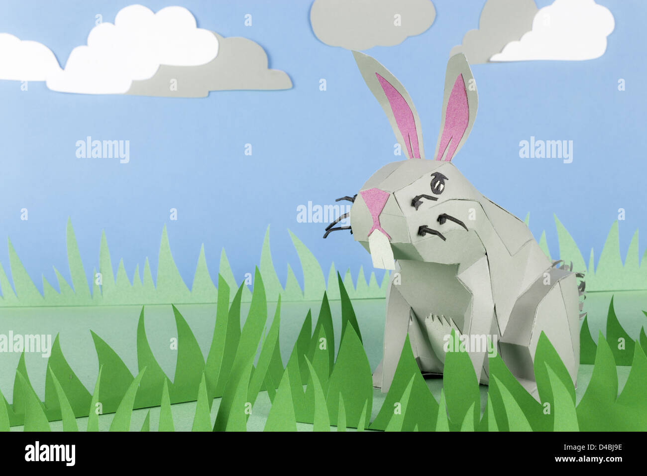 Rabbit made of paper in a happy paper environment Stock Photo - Alamy