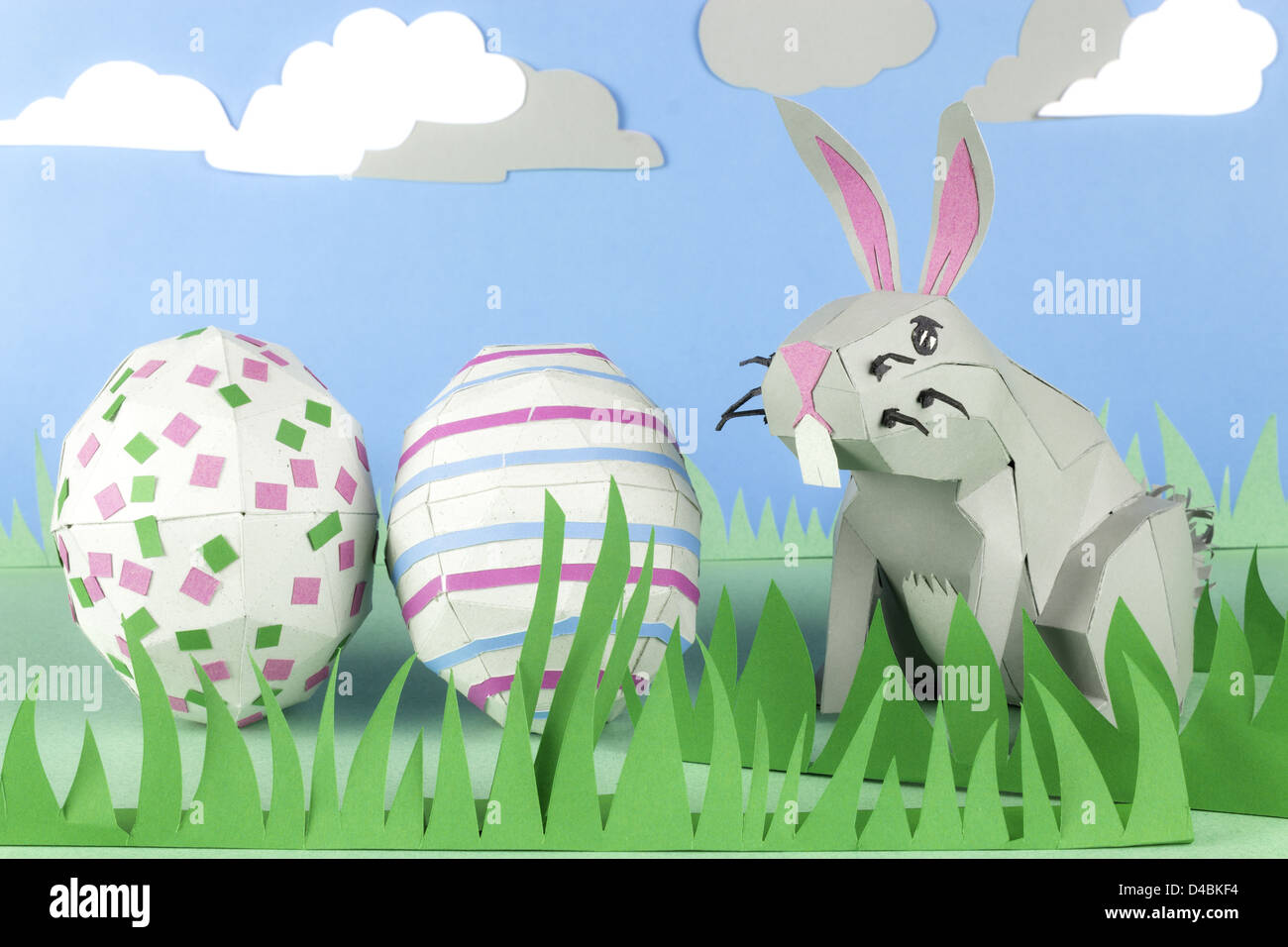 Rabbit made of paper in a happy paper environment Stock Photo - Alamy