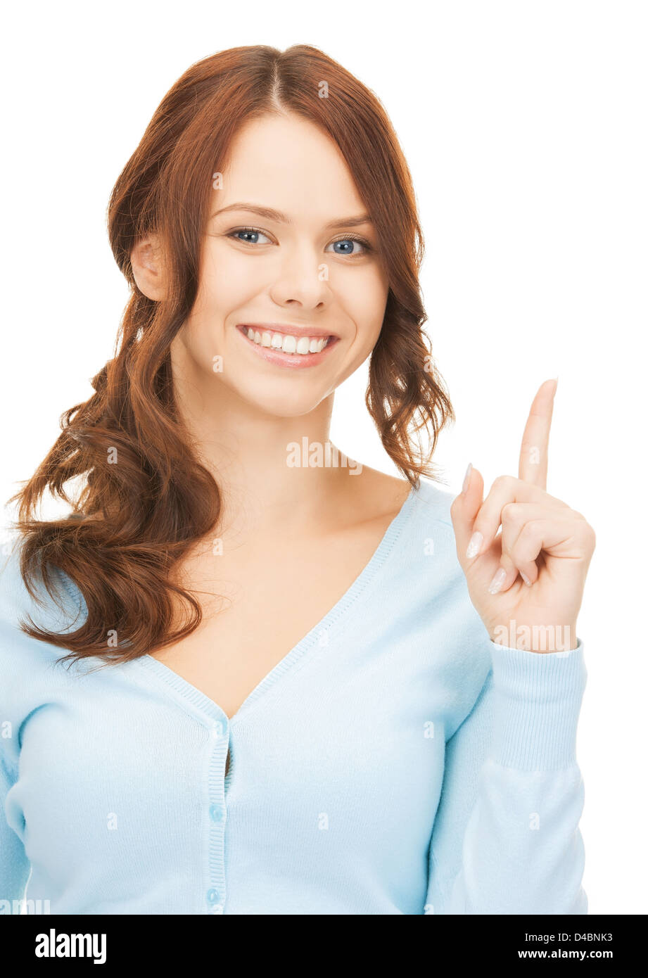woman with her finger up Stock Photo - Alamy