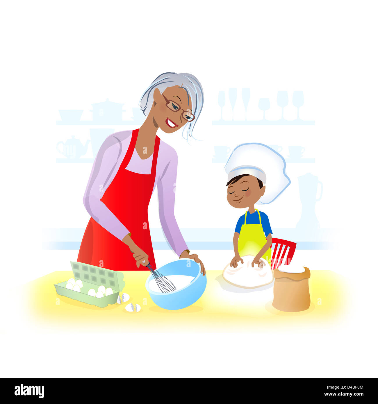 Child mixing flour and eggs Cut Out Stock Images & Pictures - Alamy