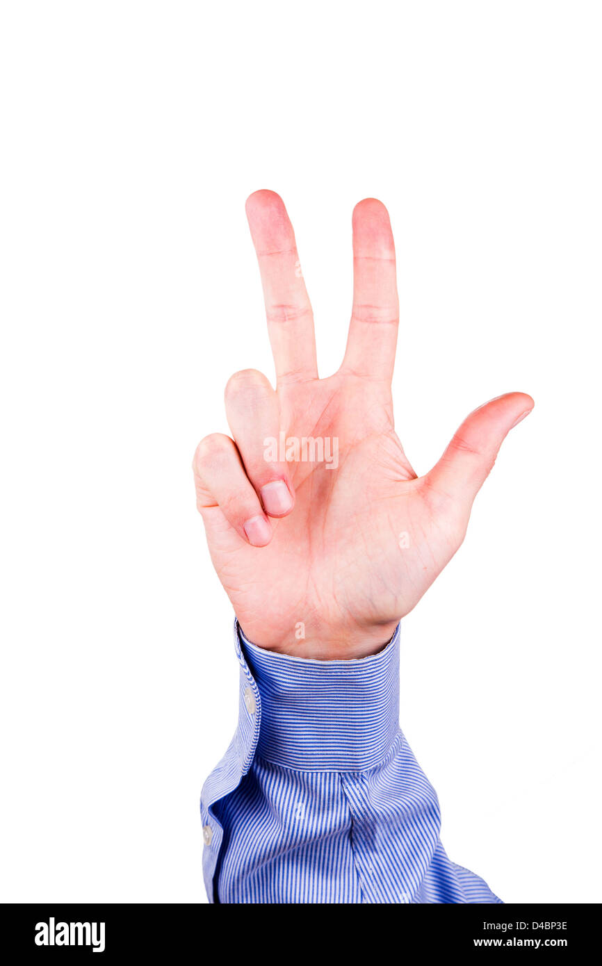 Male hand showing number two, victory sign isolated on white Stock ...