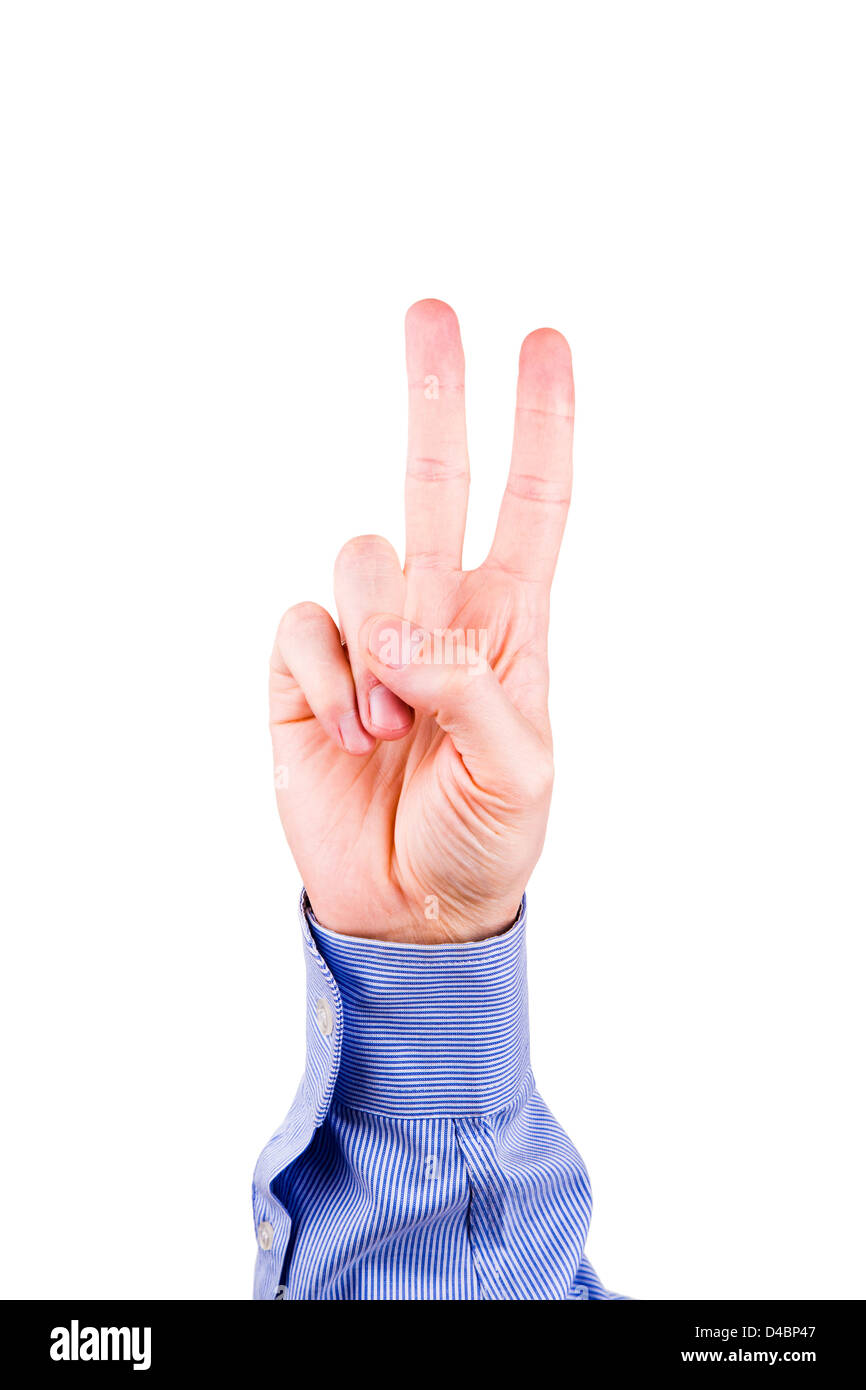 Male hand showing number two, victory sign isolated on white Stock ...