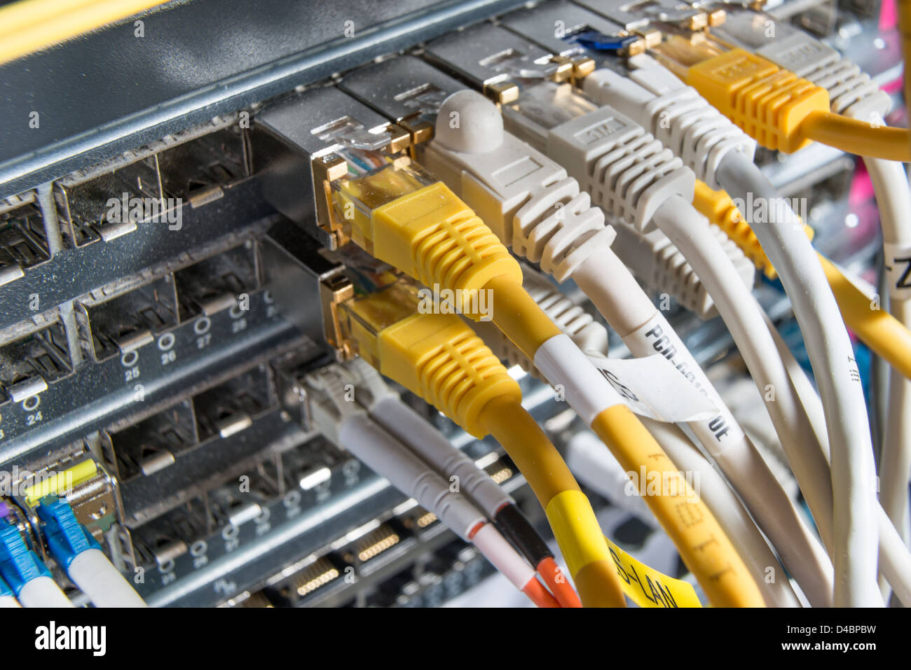 close-up of network hub and ethernet cables Stock Photo - Alamy
