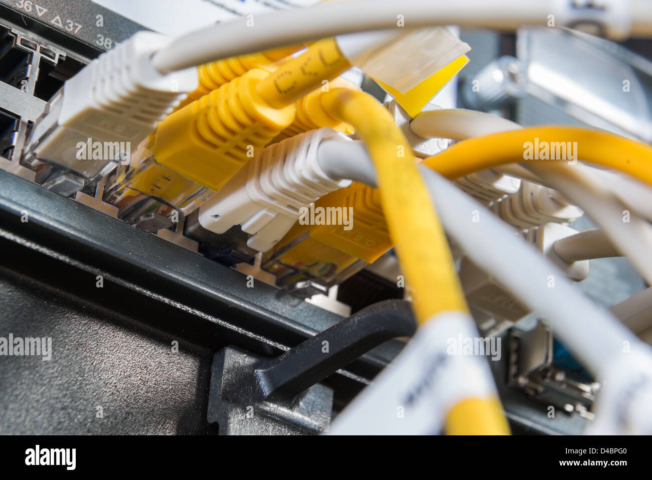 close-up of network hub and ethernet cables Stock Photo - Alamy