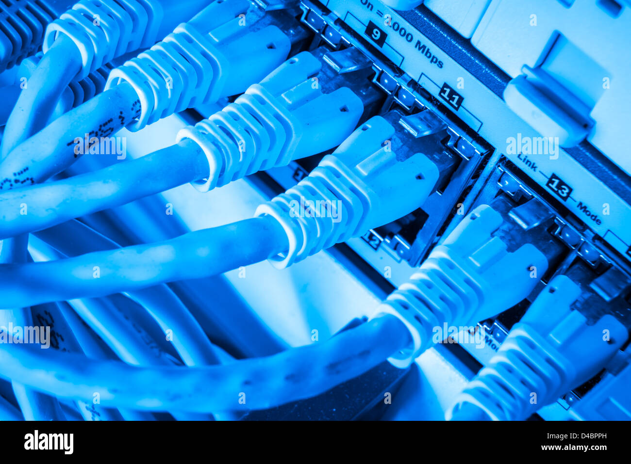 close-up of network hub and ethernet cables Stock Photo - Alamy