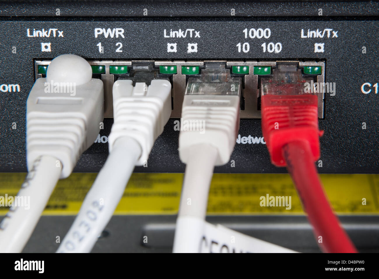 close-up of network hub and ethernet cables Stock Photo - Alamy