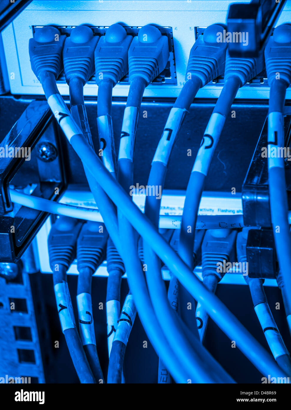 close-up of network hub and ethernet cables Stock Photo - Alamy