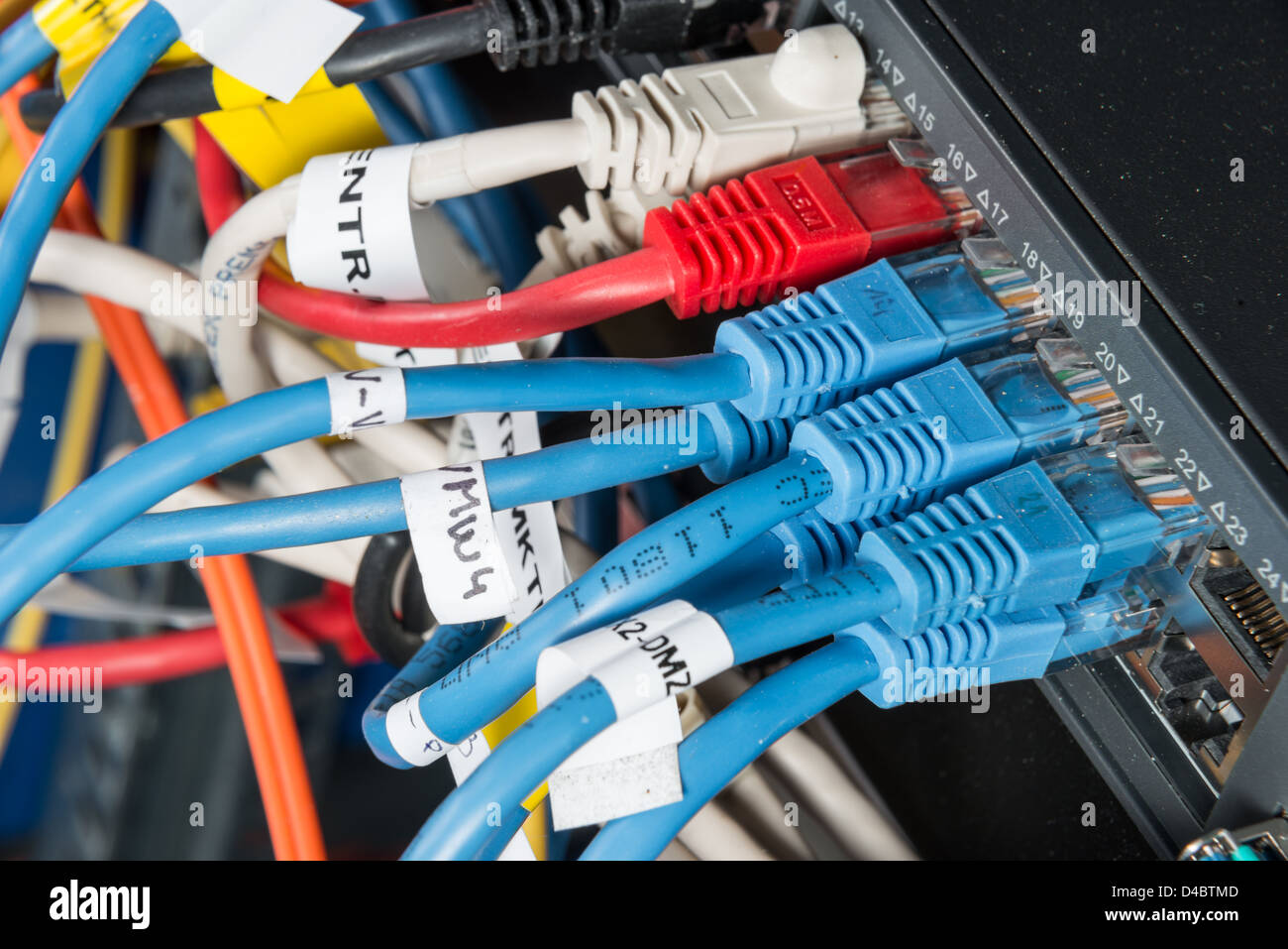 close-up of network hub and ethernet cables Stock Photo - Alamy