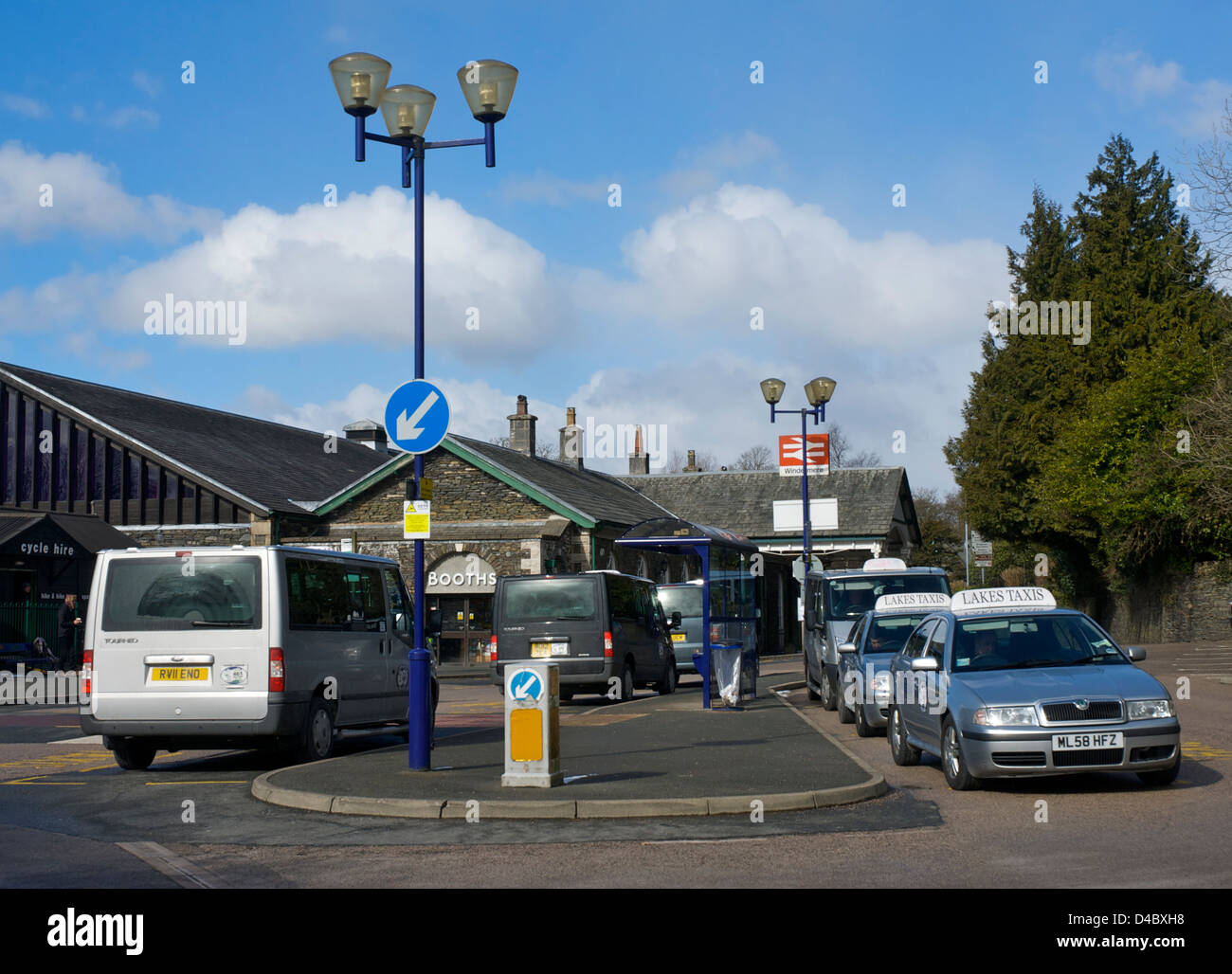 Taxi rank at Windermere railway station, Lake District National Park ...