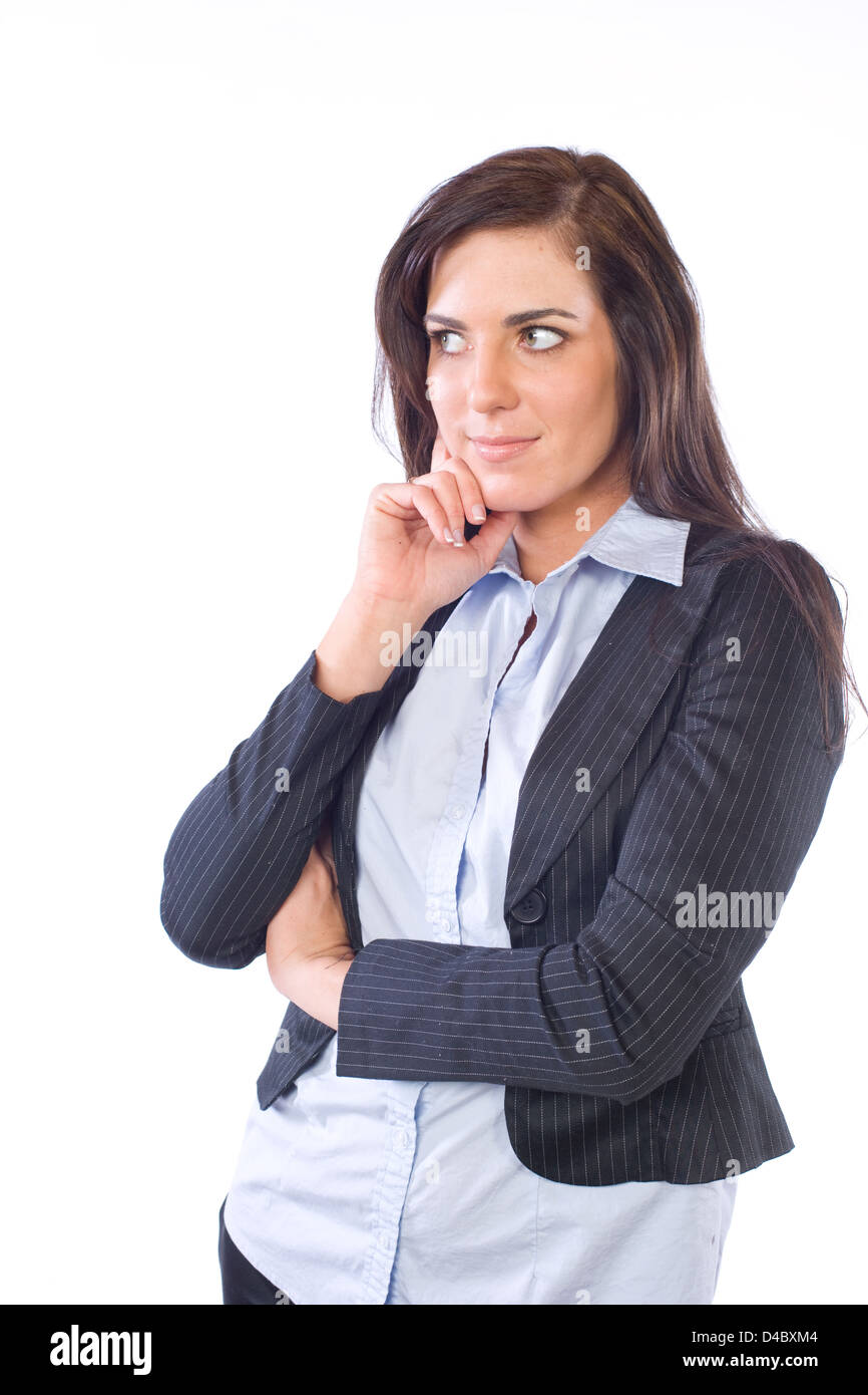 Business woman thinking isolated on white Stock Photo - Alamy