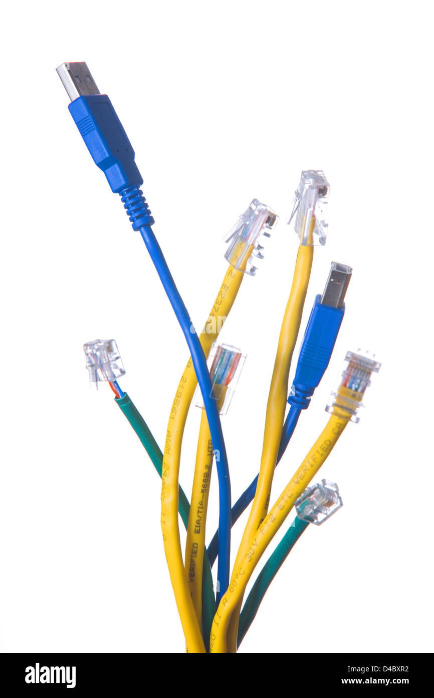 Wires connected to a modern laptop isolated on white Stock Photo - Alamy